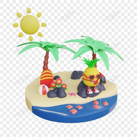 여름 휴가를 위한 귀여운 파인애플 캐릭터의 3d 렌더링 디자인 Png 일러스트 무료 다운로드 Lovepik