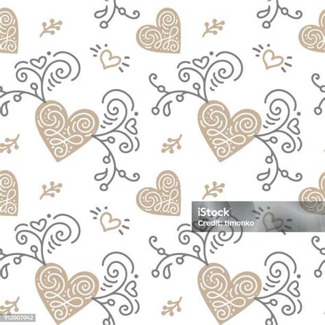 손으로 완벽 한 패턴 흰색 바탕에 스 칸디 나 비아 스타일에서 잎을 그린 벡터 일러스트 레이 션 발렌타인 결혼식 생일 인사말 카드 결혼식에 대한 스톡 벡터 아트 및 기타