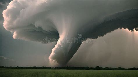 A Massive Tornado Emerges From A Dark Storm Cloud Illustrating The