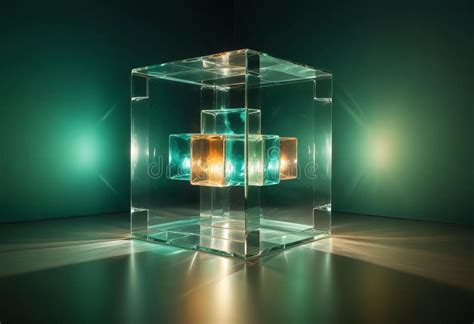 Glass Cube With Glowing Lights In Dark Stock Illustration