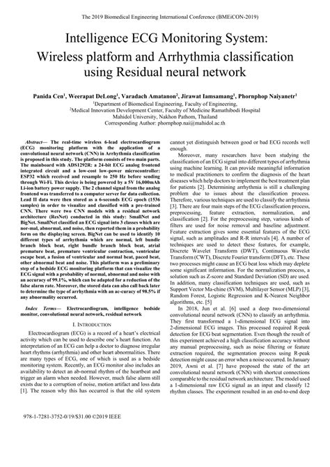 Pdf Intelligence Ecg Monitoring System Wireless Platform And Arrhythmia Classification Using