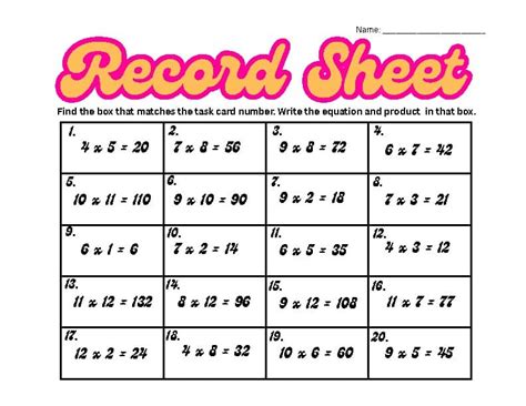 Multiplication Array Task Cards Recording Sheet Find The Equation