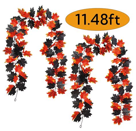 Halloween Garlands Black Maple Leaf Garland For Halloween Porch Indoor
