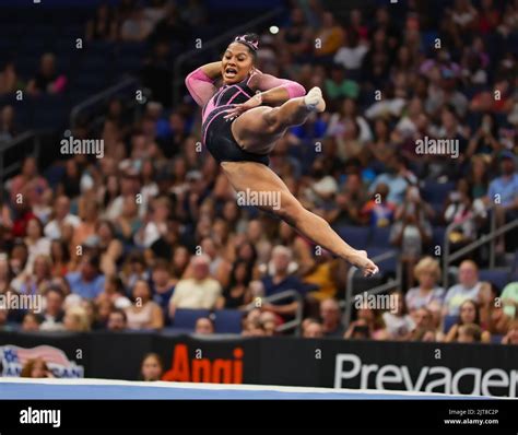 August 21 2022 Jordan Chiles Leaps Into The Air During Her Floor