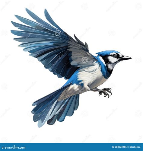 Blue Jay Flying Illustration In Comic Book Style Stock Illustration