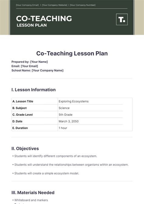 Free Co Teaching Lesson Plan Template To Edit Online