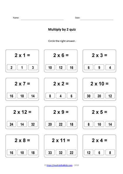 Multiplication By 2 Worksheets Pdf Free Printable