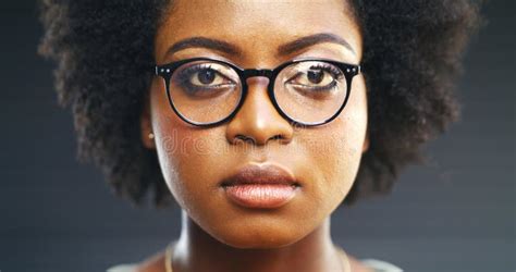 Glasses Portrait And Vision With Black Woman In Studio For Fitting Of