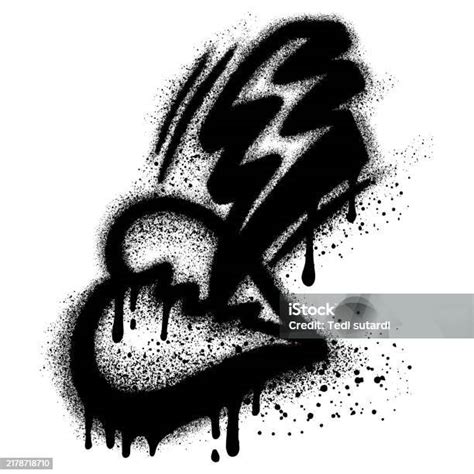 번개 낙서와 심장 블랙 스프레이 페인트 벡터 일러스트 레이 션 거리에 대한 스톡 벡터 아트 및 기타 이미지 거리 거리 예술 거친 Istock