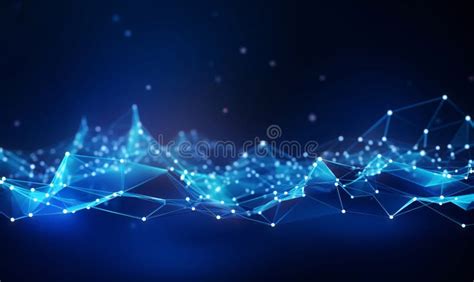 Abstract Blue Tech Background With Digital Waves Dynamic Network System Artificial Neural