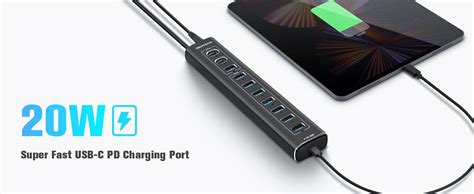 11 Port Powered USB C Hub With 2 10Gbps USB C Port 10Gbps USB A Data Port 20W PD And 7 USB 3 0