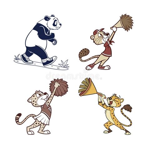 Cartoon Animals In Collegiate Gear And Cheerleading Stock Vector