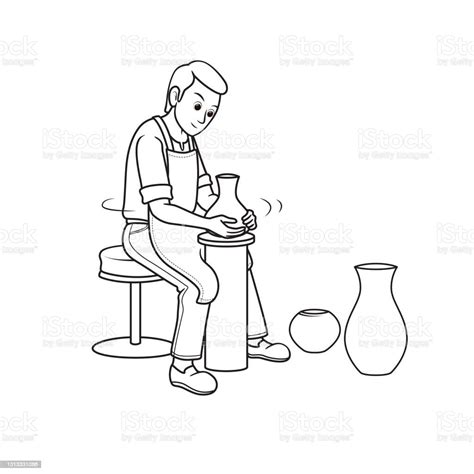 흰색 배경에 고립 된 장인의 벡터 일러스트 직업과 직업 개념 만화 캐릭터 교육 및 학교 아이 색칠 페이지 인쇄 가능 활동 워크 시트 플래시 카드 일러스트레이션에 대한 스톡