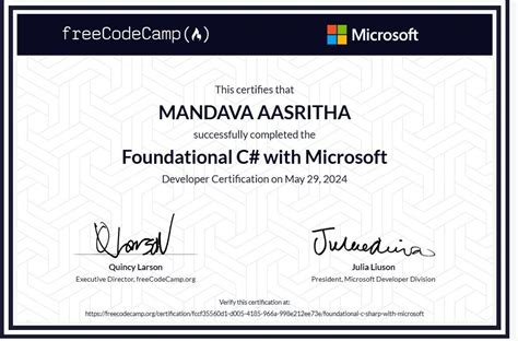 Freecodecamp Microsoft Certificate Achievement Csharp Cshop
