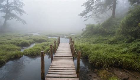Old Bridge In The Mist Stock Illustration Illustration Of Stream