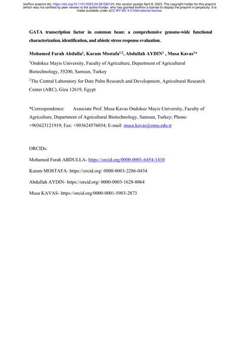 Pdf Gata Transcription Factor In Common Bean A Comprehensive Genome Wide Functional