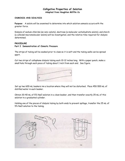 Osmosis Dialysis Lab Colligative Properties Of Solutions
