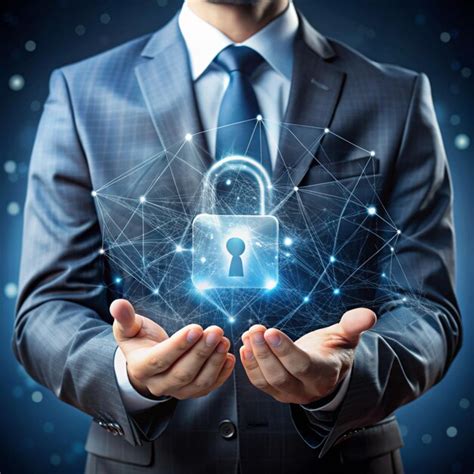 Cyber Security And Data Protection Businessman Holding Padlock Protecting Business And Financial