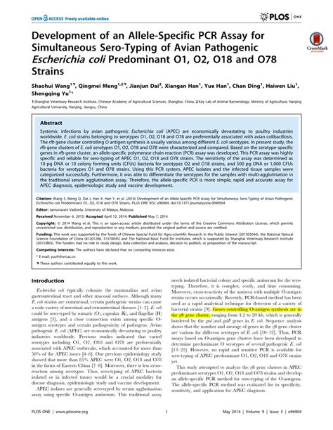 Pdf Development And Application Of Multiplex Pcr For Avian Pathogenic E Coli