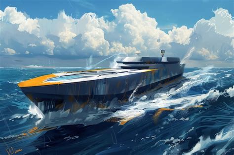 Premium Photo Futuristic Renewable Energypowered Container Ship