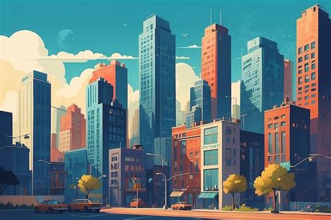 Cool City Flat Background Color Premium Ai Generated Image