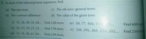 solved 7 in each of the following linear sequences find