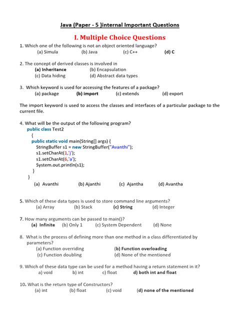 Java Internal Important Questions Pdf Inheritance Object Oriented