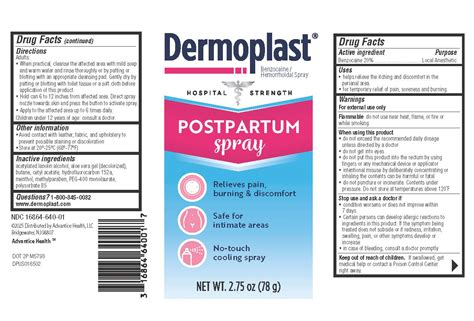 Fda Label For Dermoplast Post Partum Aerosol Spray Topical