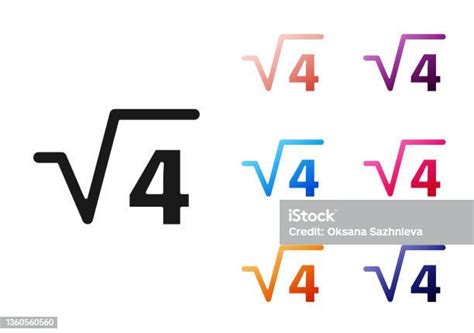 흰색 배경에 격리 된 4 글리프 아이콘의 검은 색 사각형 뿌리 수식 다채로운 아이콘을 설정합니다 벡터 0명에 대한 스톡 벡터