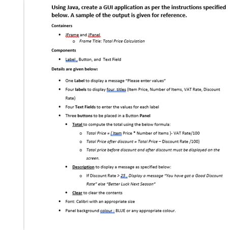 Solved Using Java Create A GUI Application As Per The Chegg