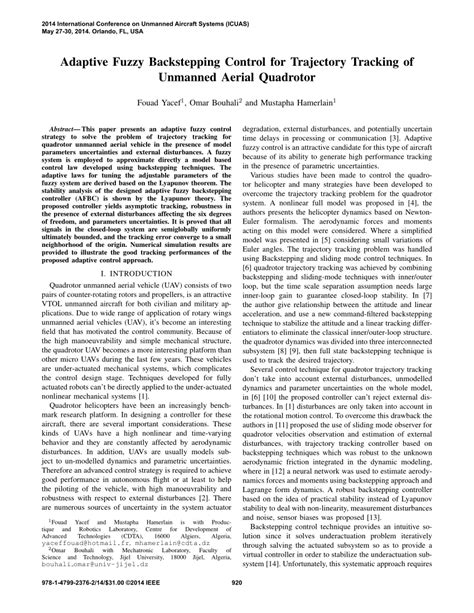 PDF Adaptive Fuzzy Backstepping Control For Trajectory Tracking Of Unmanned Aerial Quadrotor