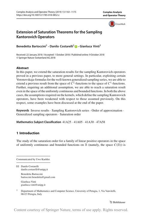 Extension Of Saturation Theorems For The Sampling Kantorovich Operators Request Pdf