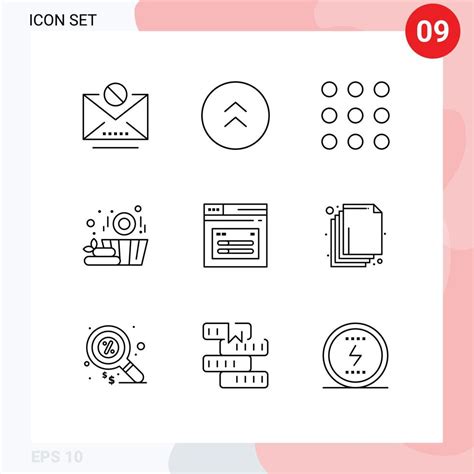 User Interface Pack Of 9 Basic Outlines Of Website Page Call Internet Wood Editable Vector