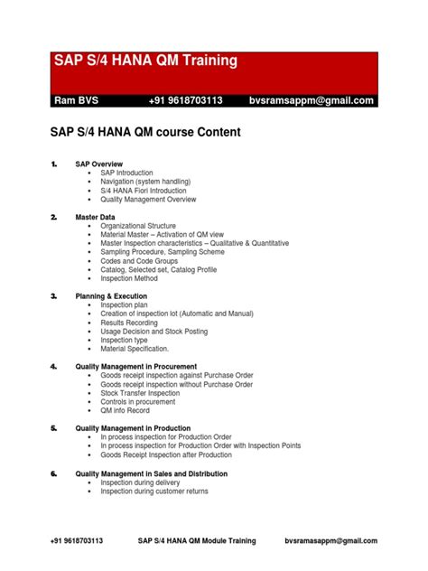Sap S4 Hana Qm Module Training Pdf