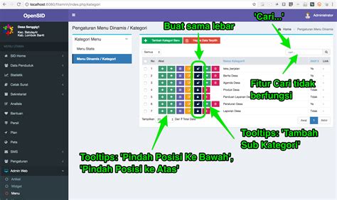 Tampilan Admin Perbaikan Admin Web Menu Menu Dinamis · Issue