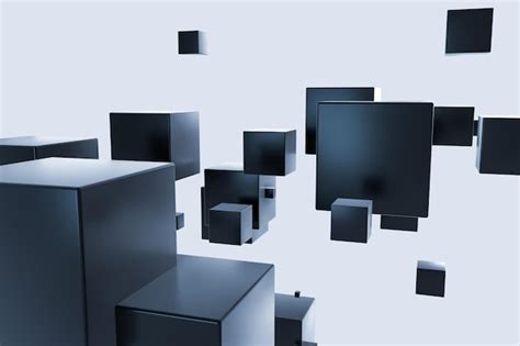 premium photo dark cubes randomly distributed in the air 3d rendering