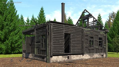 지붕이 없는 번트 목조 주택 녹색 3d 모델 69 3ds Blend C4d Fbx Max Ma Lxo Obj Free3d