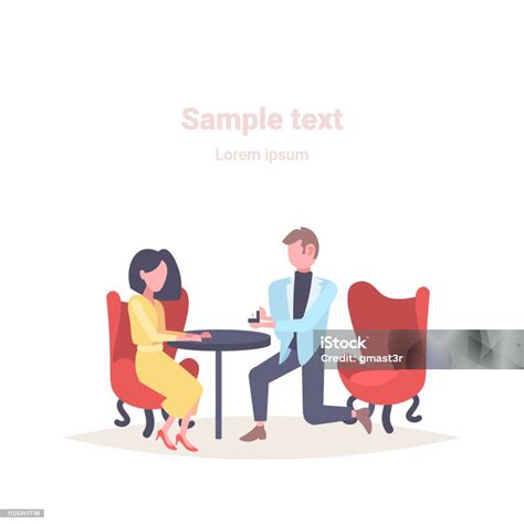 남자가 여자에 게 제안 무릎 지주 약혼 반지 결혼 그 행복 한 발렌타인 데이 개념 부부 사랑 결혼 복사 공간을 제공 평면 절연 개념에 대한 스톡 벡터 아트 및 기타 이미지