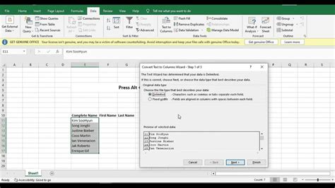 Separating Word In Ms Excel Youtube