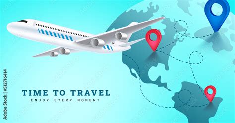 Travel Time Vector Background Design Time To Travel Text With Airplane Flight In Different