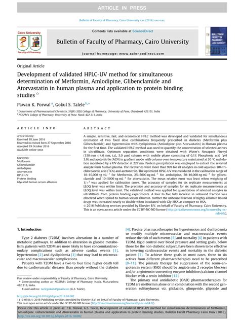 Pdf Development Of Validated Hplc Uv Method For Simultaneous Determination Of Metformin