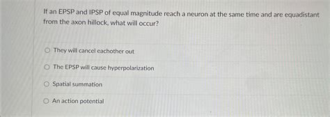 Solved If An Epsp And Ipsp Of Equal Magnitude Reach A Neuron