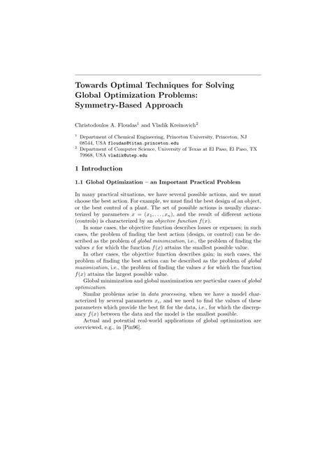 Pdf Towards Optimal Techniques For Solving Global Optimization
