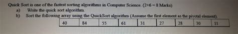 Solved Quick Sort Is One Of The Fastest Sorting Algorithms