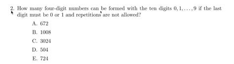 Solved 2 How Many Four Digit Numbers Can Be Formed With The