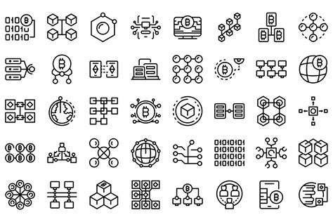 Block Chain Icons Set Outline Style Graphic By Ylivdesign · Creative Fabrica