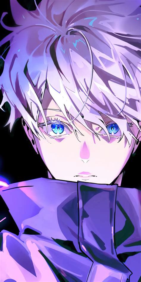 Обои на телефон Аниме Магическая Битва Школьная Форма Седые Волосы Голубые Глаза Сатору