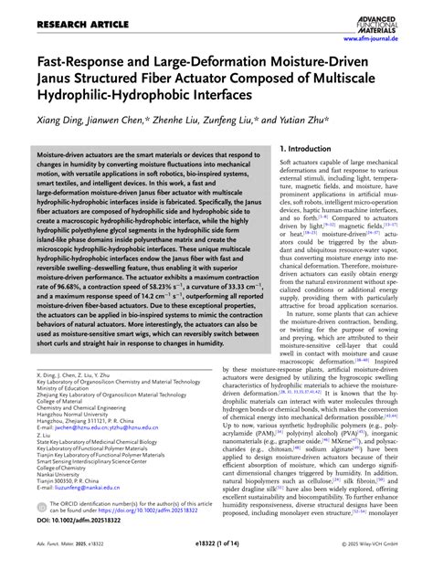 Fast‐response And Large‐deformation Moisture‐driven Janus Structured Fiber Actuator Composed Of