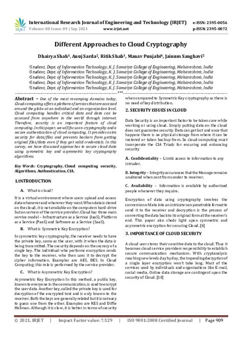 Pdf Irjet Different Approaches To Cloud Cryptography