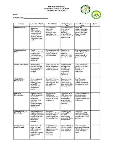 Physical Therapy Evaluation Criteria Pdf Physical Therapy Empathy